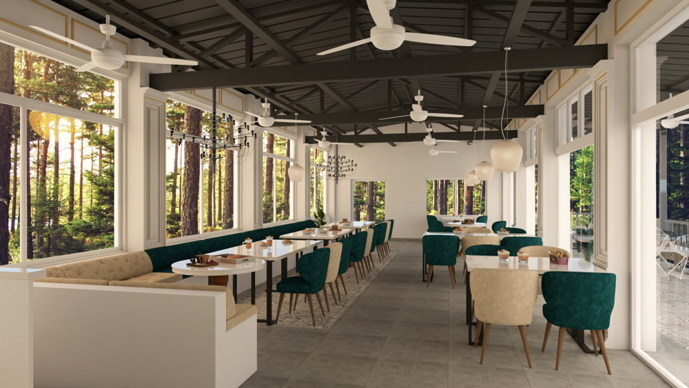 Yercaud Café: Where White, Gold, and Nature Converge - January Designs